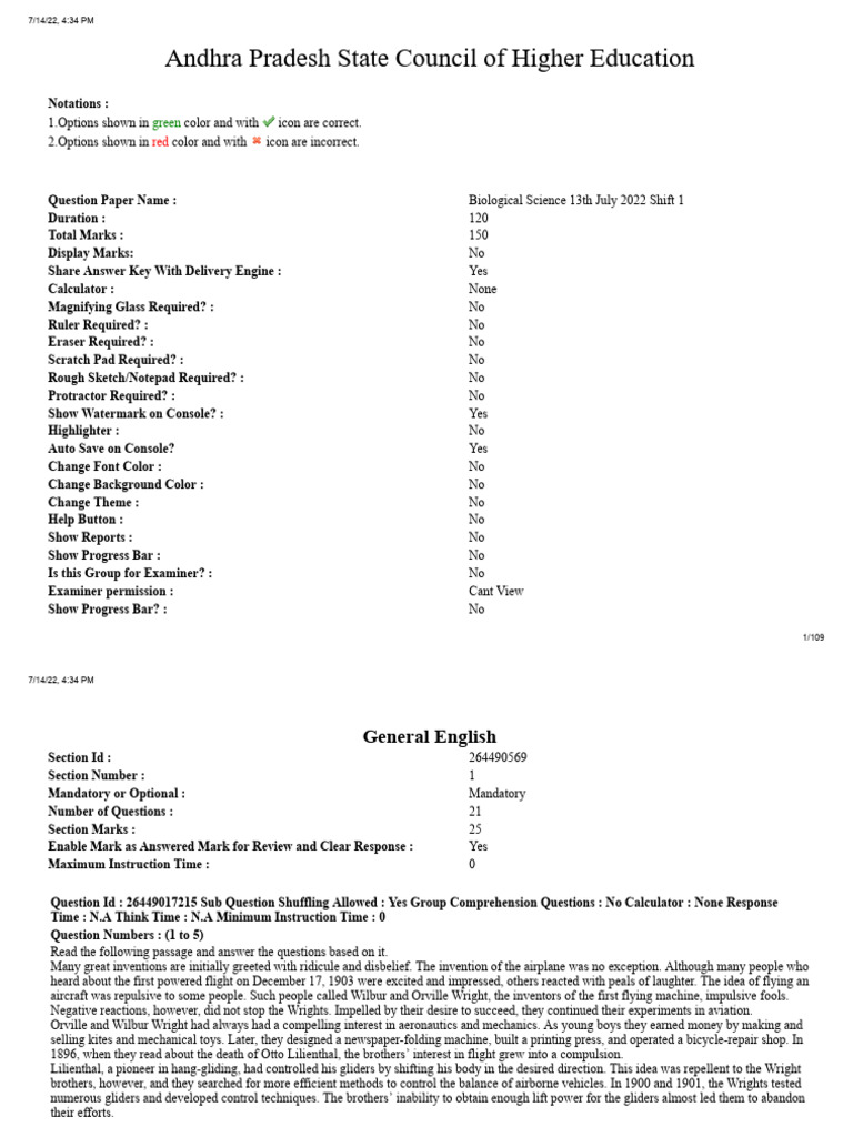 AP Edcet Answer Key 2022 Bio QP | PDF | Wright Brothers | Aviation