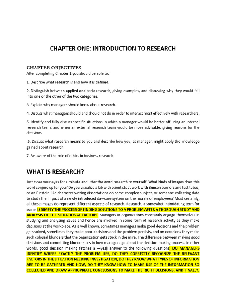 Chapter One Introduction To Research | PDF | Knowledge | Decision Making