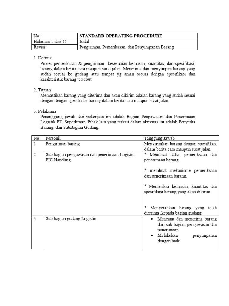 Sop Pengiriman Barang | PDF