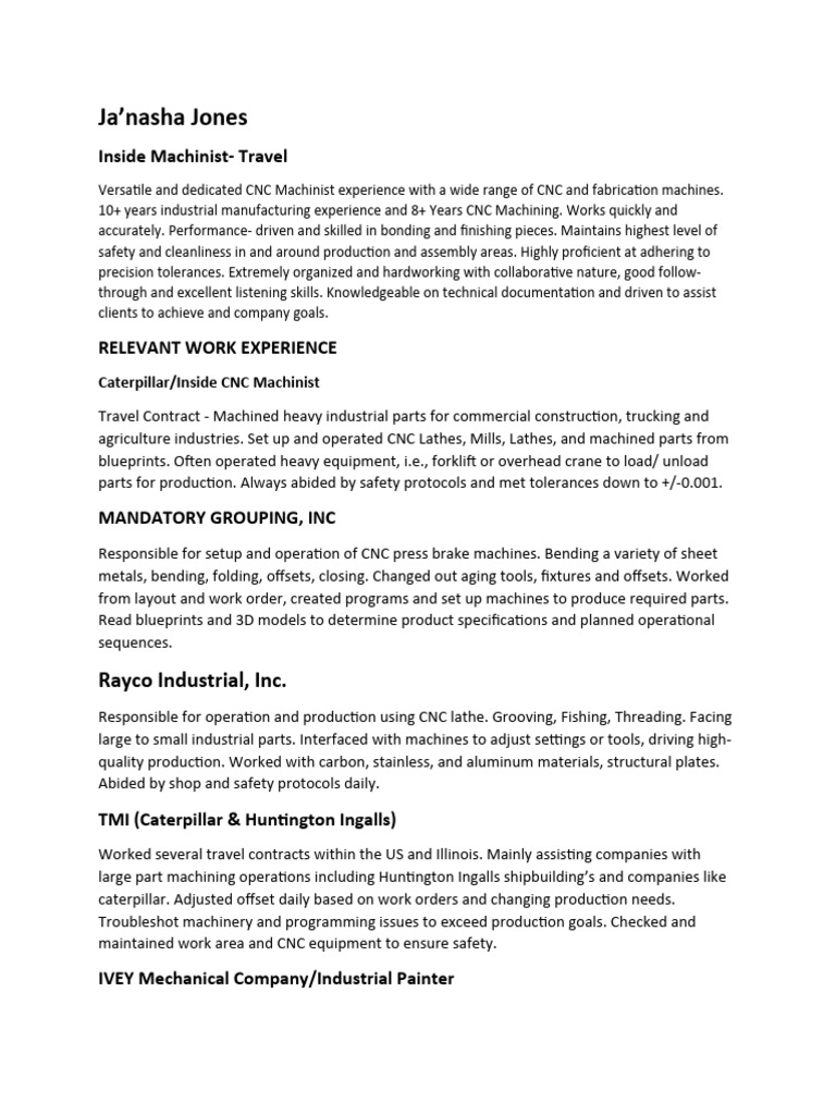 Ja'nasha Jones: Inside Machinist-Travel | PDF | Numerical Control ...