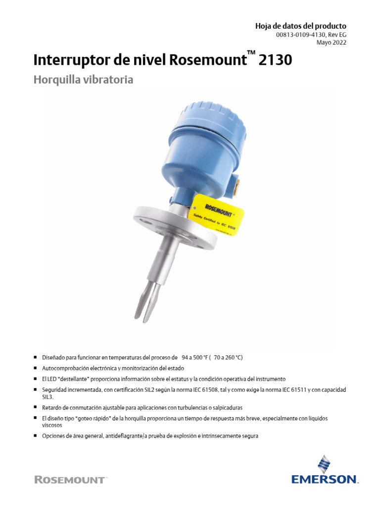 Hoja de Datos Del Producto Interruptor de Nivel Rosemount 2130 Es Es ...