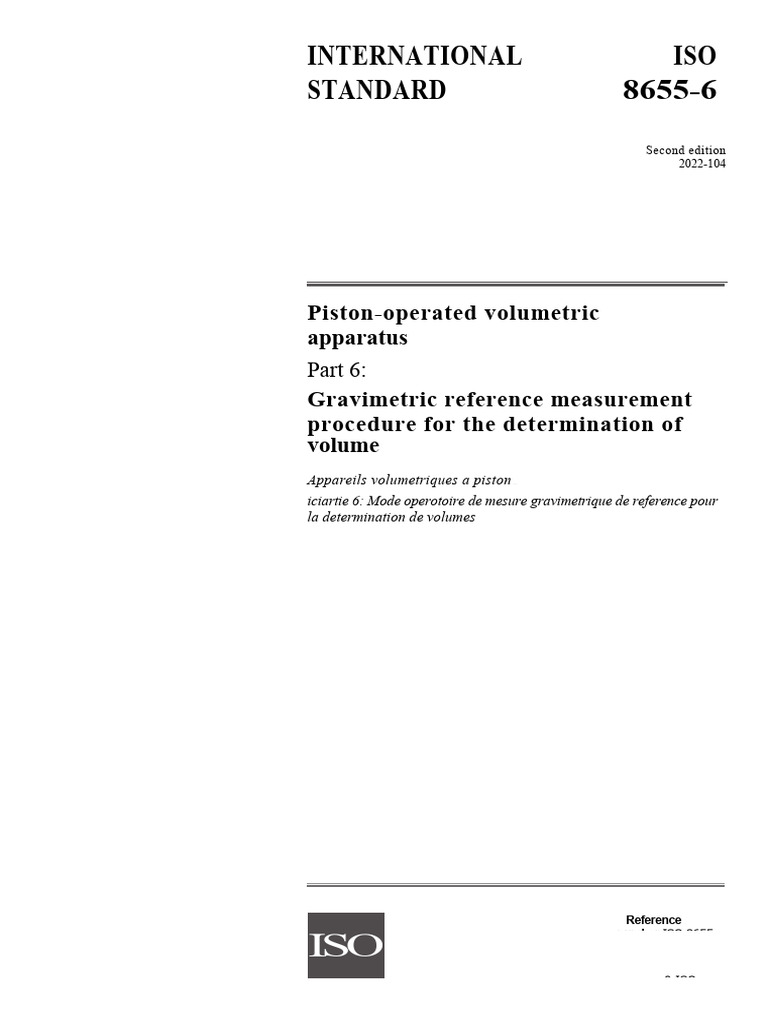 ISO 8655-6 2022 Gravimetric Reference Measurement Procedure Determination of Volume | PDF ...
