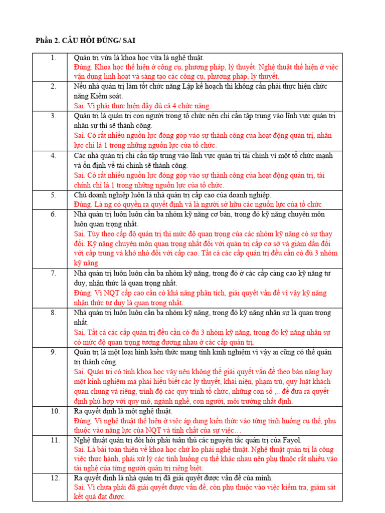 ĐÚNG - SAI QTH - Đáp Án | PDF