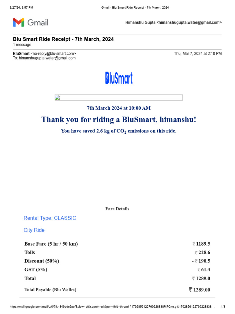 Gmail - Blu Smart Ride Receipt - 7th March, 2024 | PDF