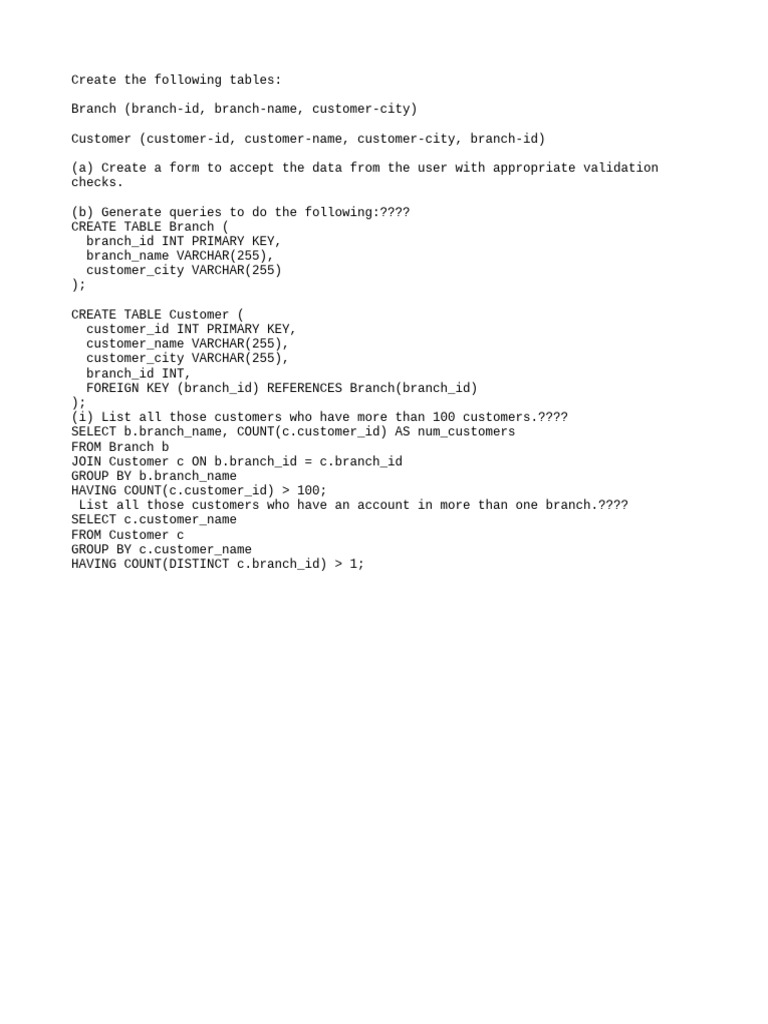 Create The Following Tables | PDF