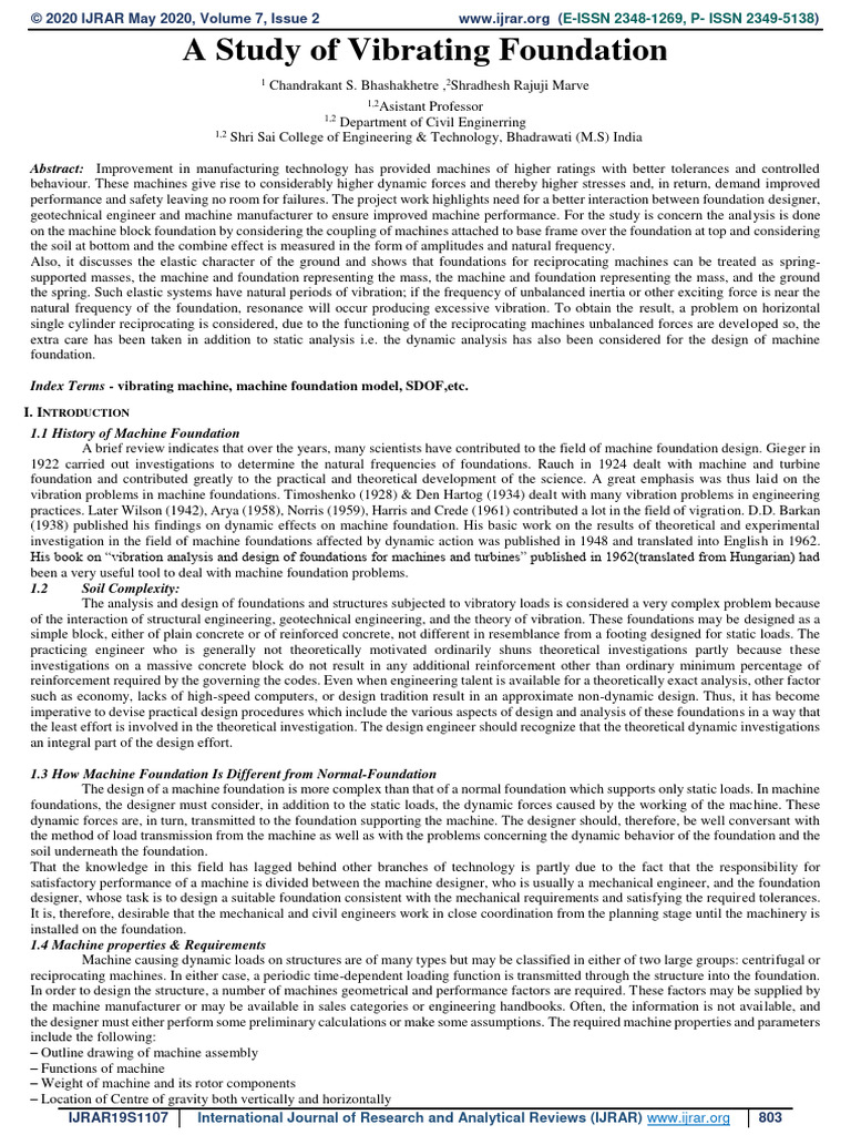 A Study of Vibrating Foundation | PDF | Oscillation | Force