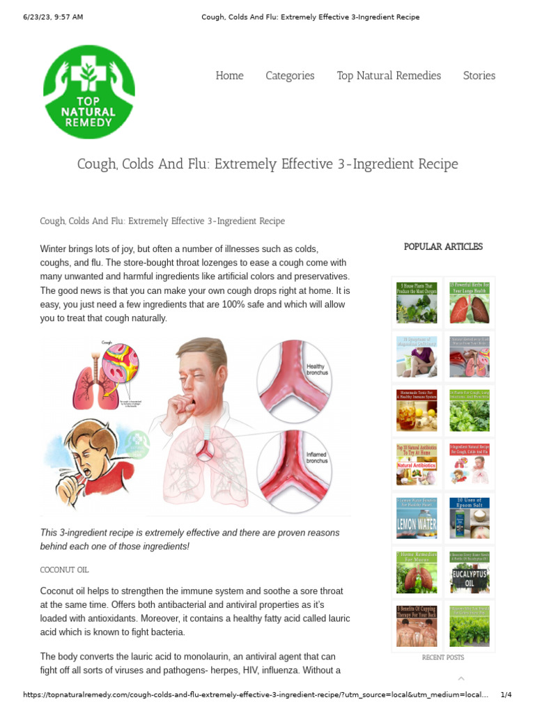 Cough, Colds and Flu - Extremely Effective 3-Ingredient Recipe | PDF ...