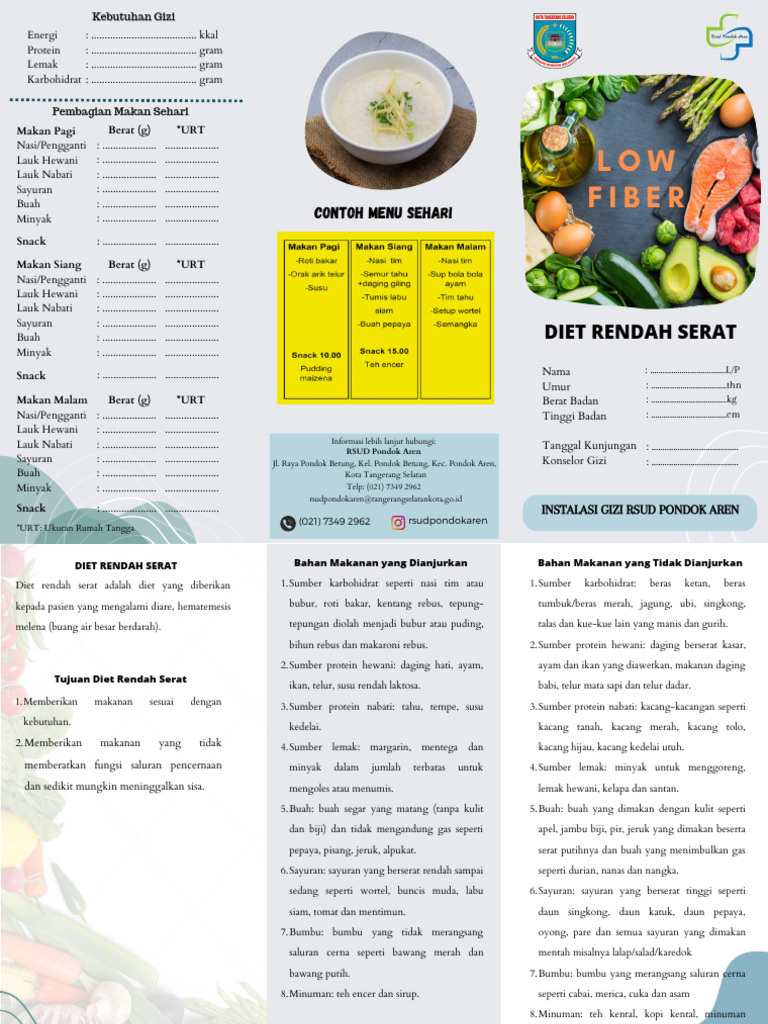 Menu Diet Rendah Serat Sehari-hari | PDF