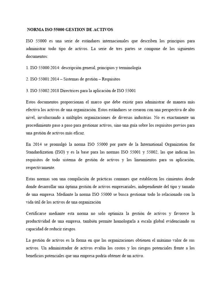 Qué Es La Norma de Gestión de Activos ISO 55000 | PDF | Benchmarking ...