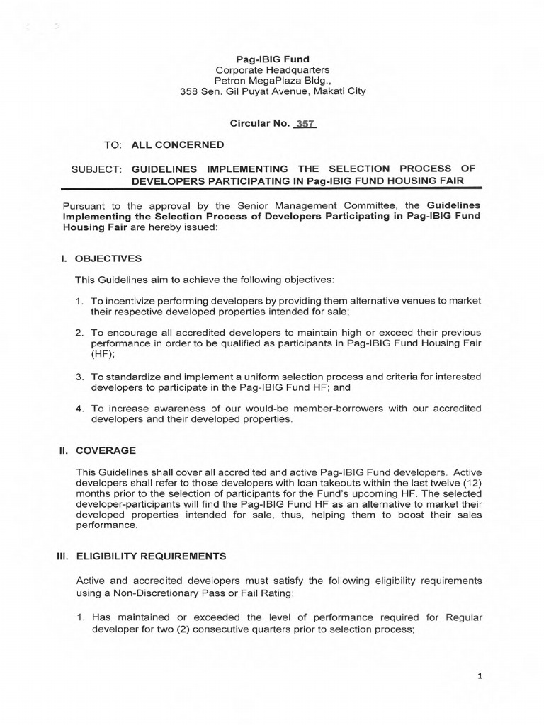 Circular No. 357 - Guidelines Implementing the Selection Process of ... Circular No. 357 - Guidelines Implementing the Selection Process of ...