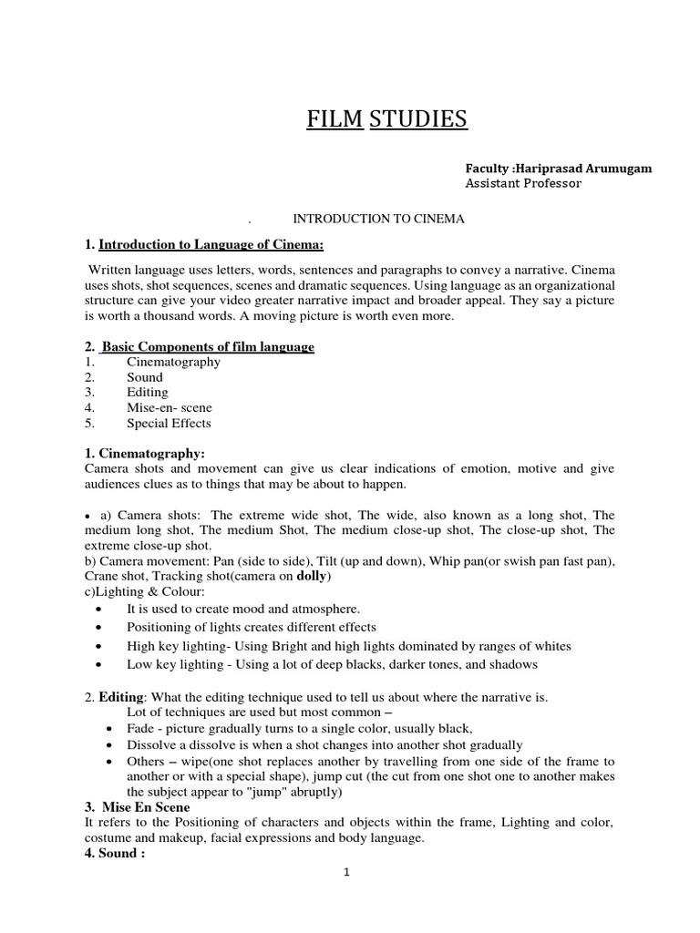 Film Studies | PDF | Cinematography