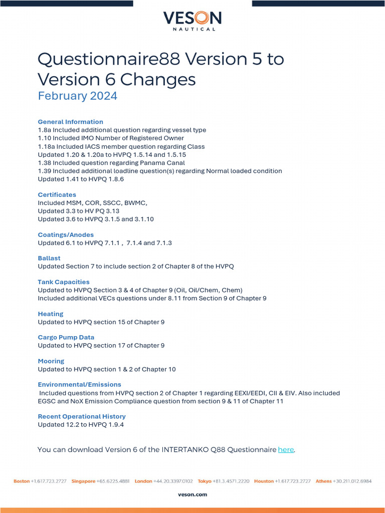 Questionnaire88 V6 Changes February 2024 | PDF