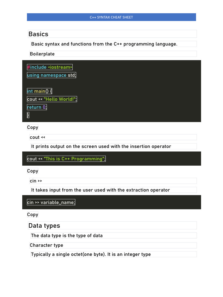 C Cheet Sheet Download Free Pdf Integer Computer Science String Computer Science 
