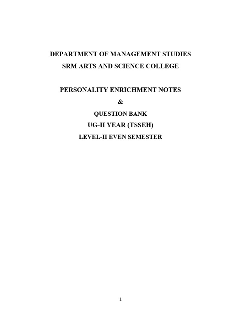 Personality Enrichment Level II Notes | PDF | Self Esteem | Emotional ...
