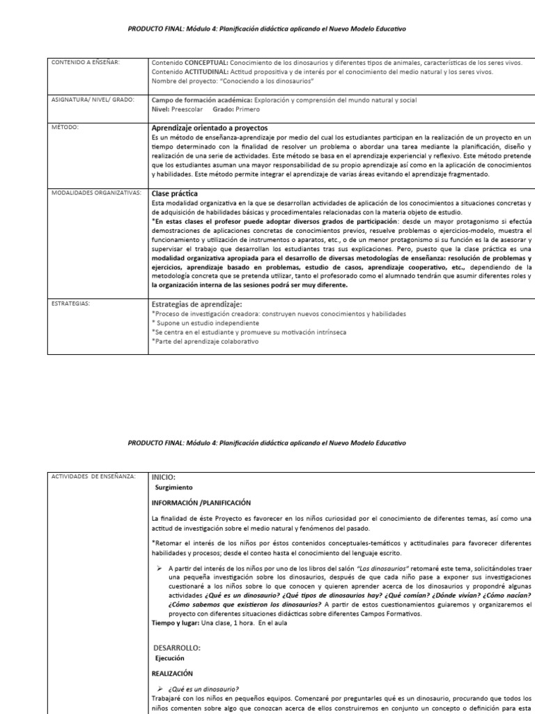 Planificación Modelo | PDF | Aprendizaje | Evaluación