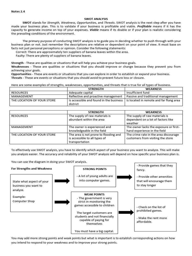 TLE 8 - Notes 2.4 | PDF | Swot Analysis | Business