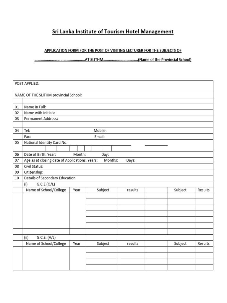 Application Form For The Post of Slithm | PDF | Academic Degree | Educational Stages