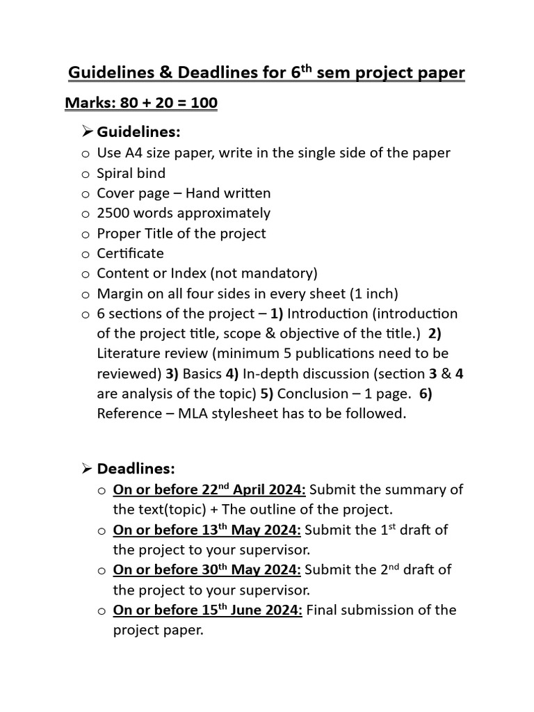 Guidelines & Deadlines of The Project Paper. | PDF | Technology ...