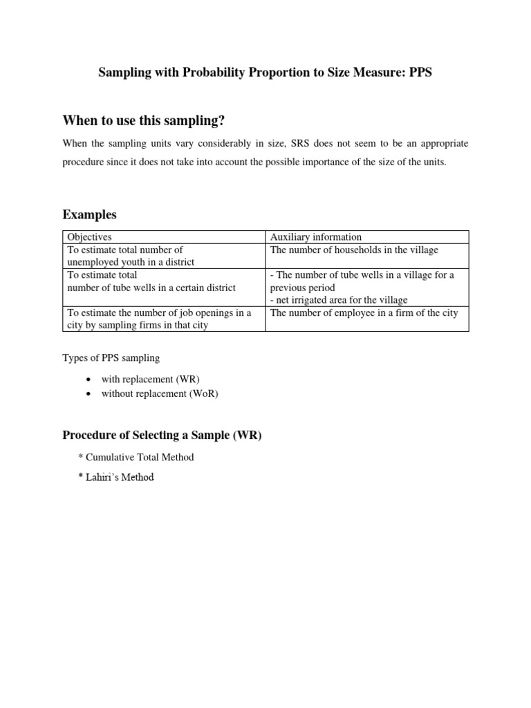 When To Use This Sampling?: Sampling With Probability Proportion To ...