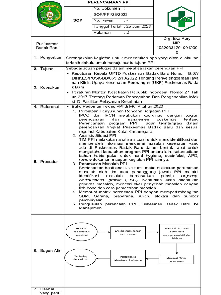 Rencana Perencanaan PPI Puskesmas Badak Baru | PDF