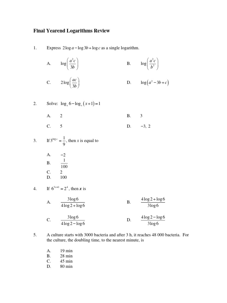 Logs Test Year End | PDF | Logarithm | Mathematical Objects