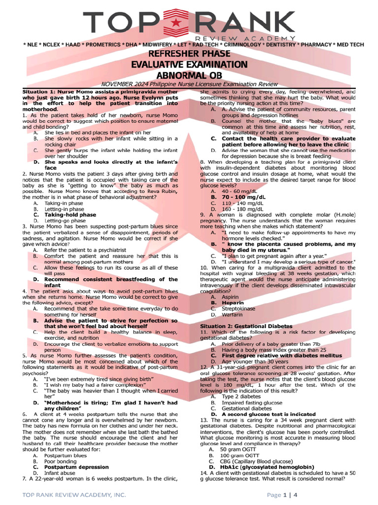 Eval Exam Abnormal Ob Key Final Copy 1600 PDF - Gdrive.vip | PDF