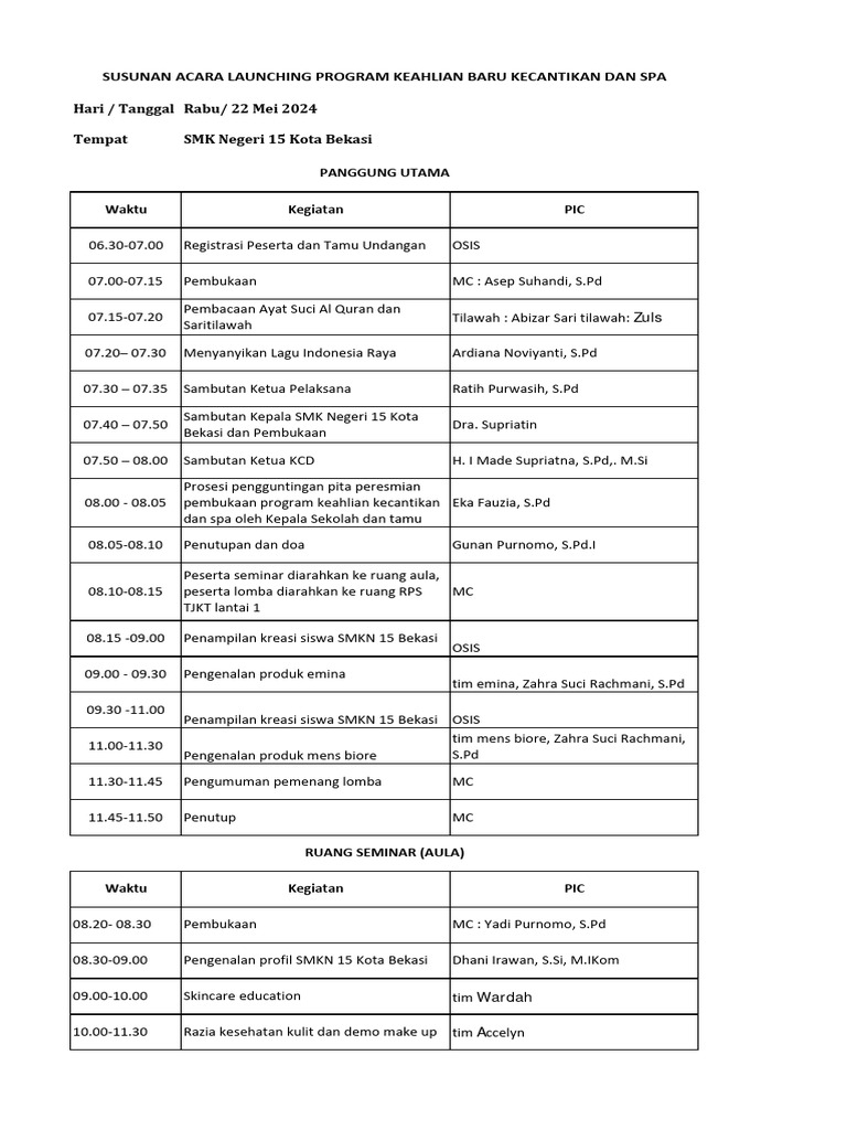 Launching Program Kecantikan SMKN 15 Bekasi | PDF