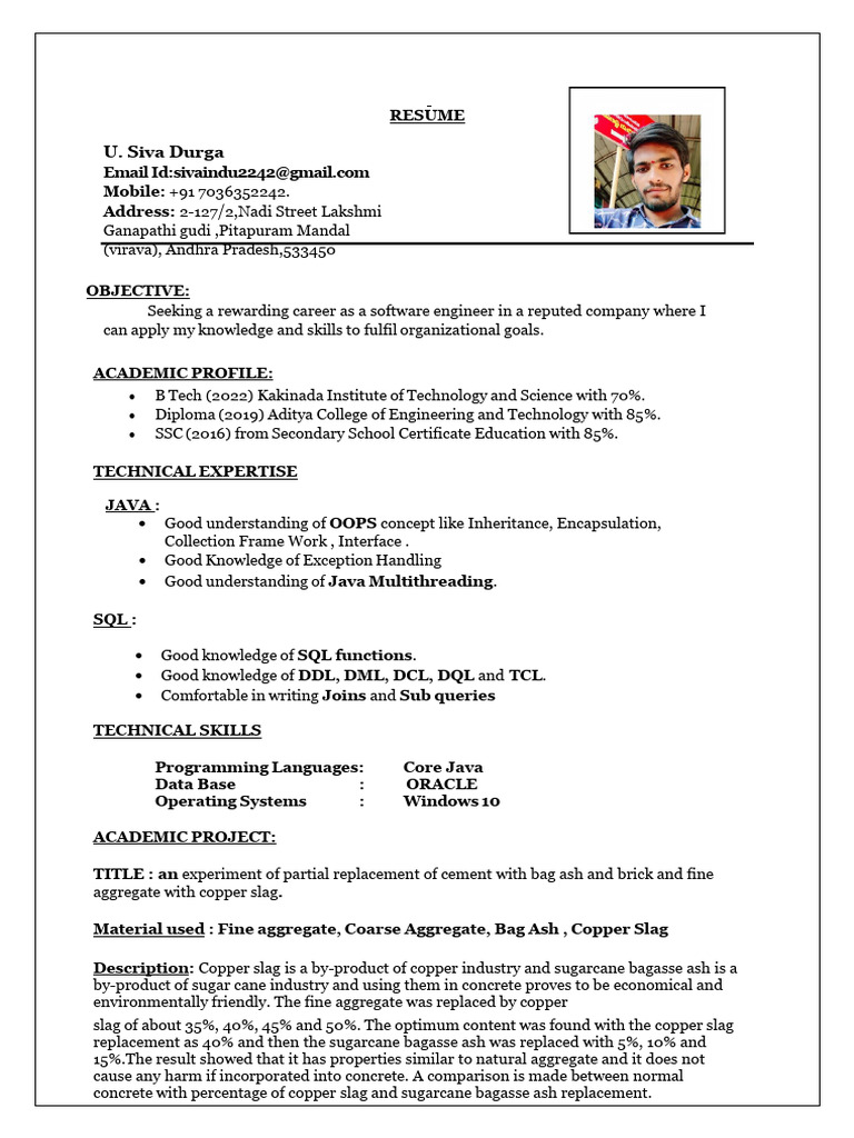Siva Resume1 | PDF | Concrete | Sql