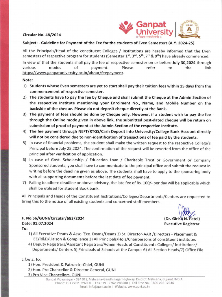 Circular No 48 2024 Guideline For Payment of The Fee For The ST | PDF | Cheque | Payments