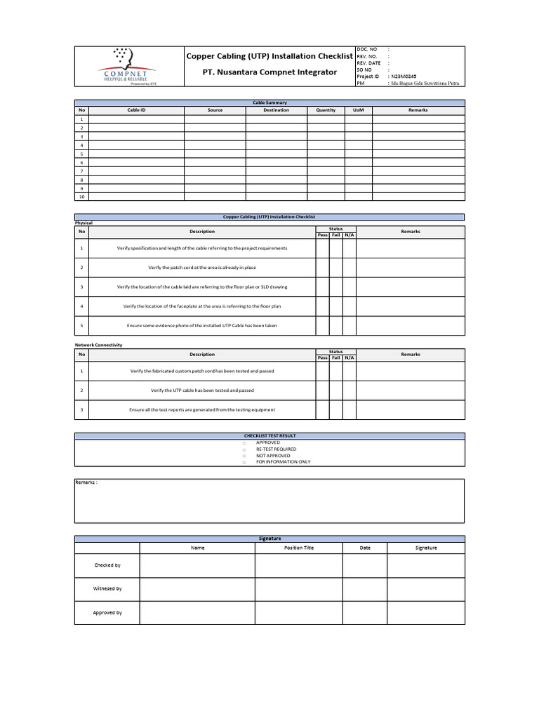FORM_UAT_CABLING | PDF | Electrical Engineering | Telecommunications