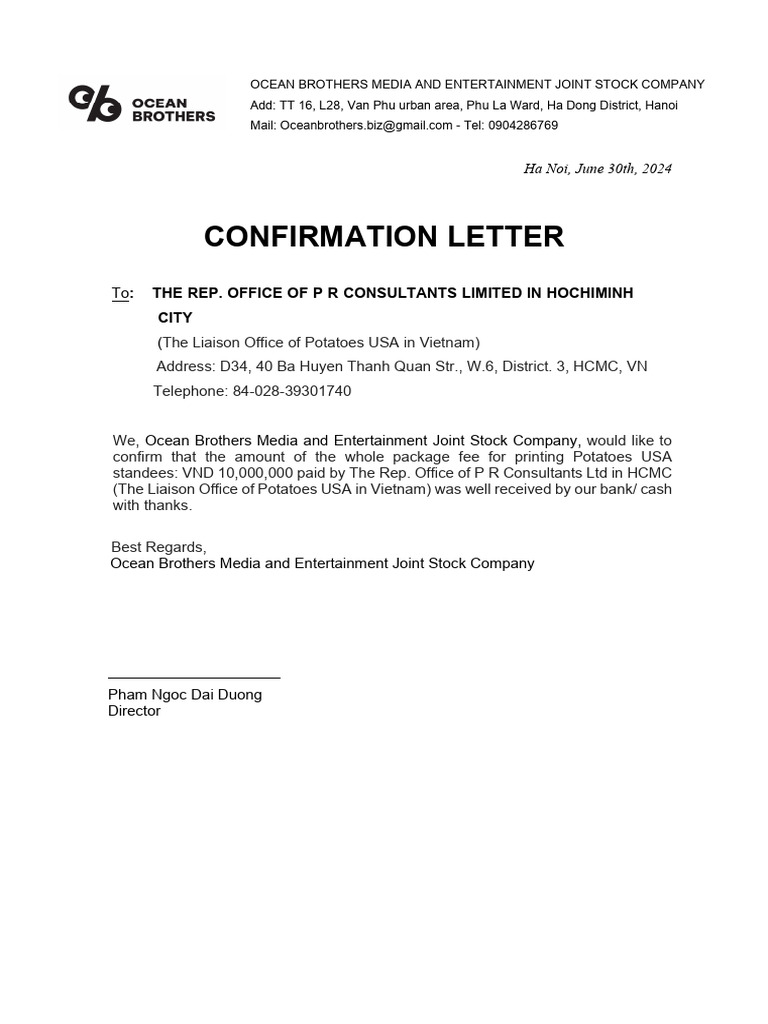 Confirmation Letter | PDF
