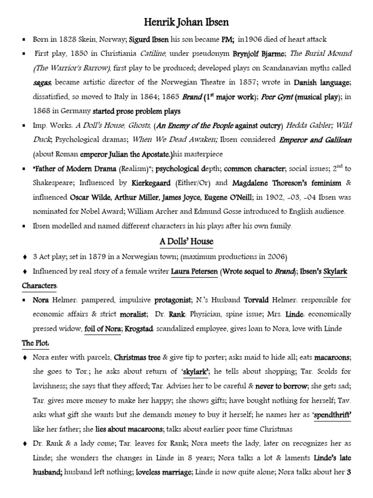 Ibsen & A Doll's House | PDF | Henrik Ibsen