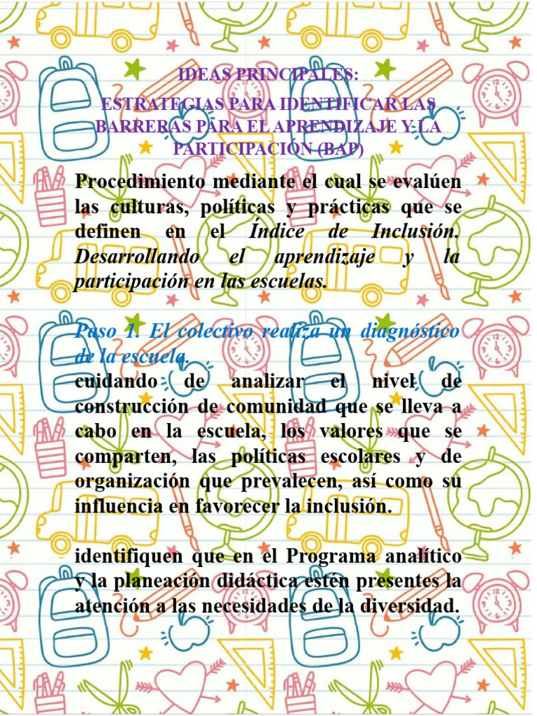 Ideas principales - Estrategias para identificar las Barreras para el Aprendizaje y la ...