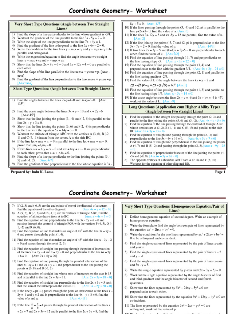 Coordinate Geometry (Revision Worksheet) | PDF | Line (Geometry) | Circle