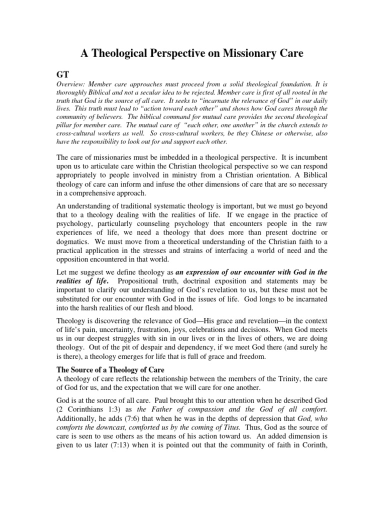 A Theological Perspective on Missionary Care | PDF | Theology | Paul ...