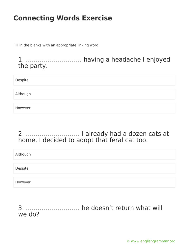 Connecting Words Exercise | PDF