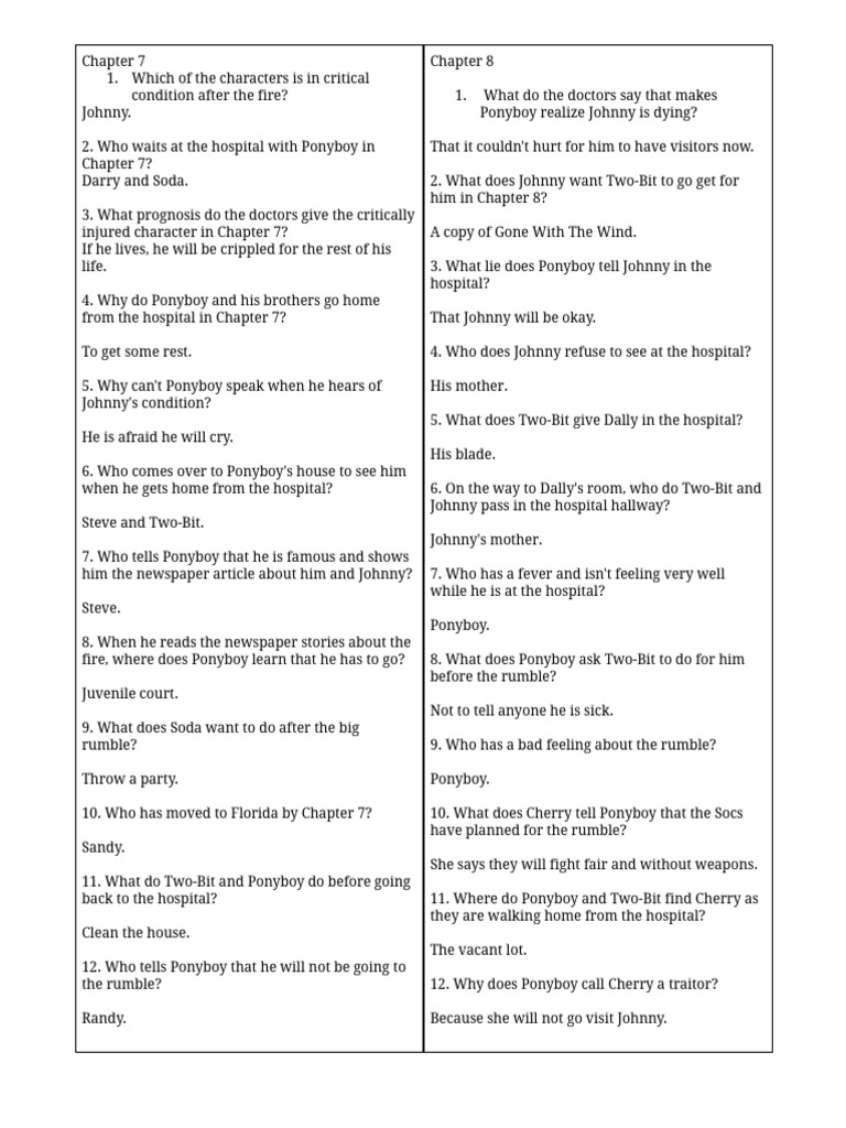 The Outsiders Study Guide Answers 7-12 | PDF