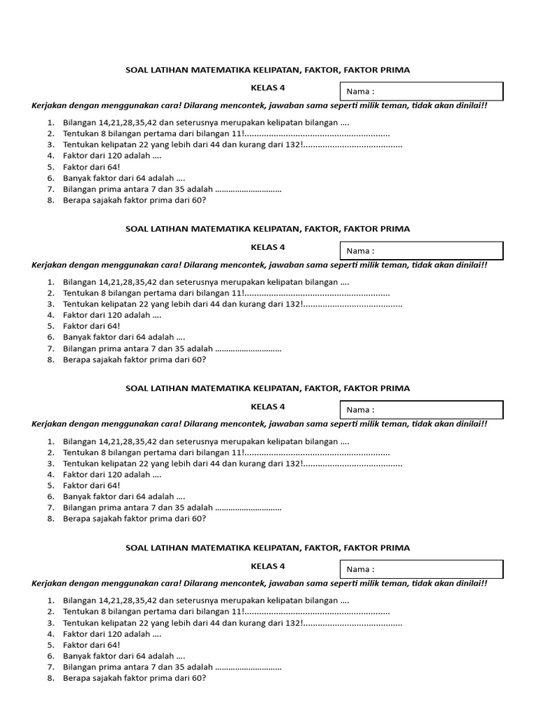 SOAL Kelipatan, Faktor Plus IPAS 1 | PDF