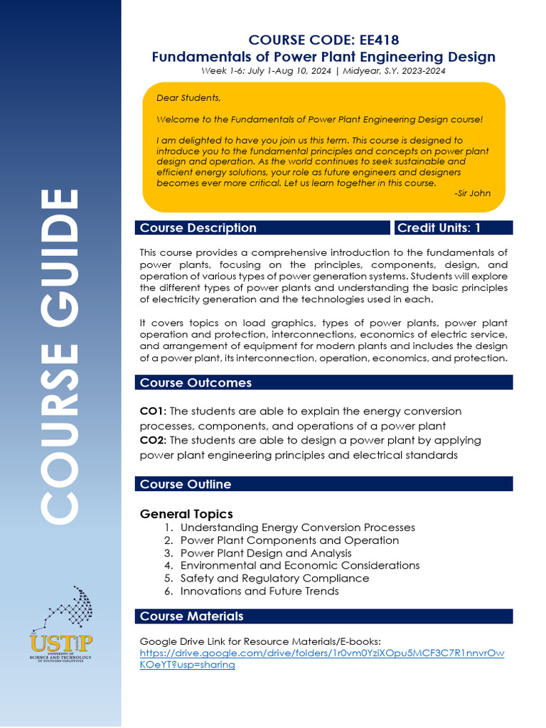 EE418 Course Guide | PDF | Power Station | Engineering