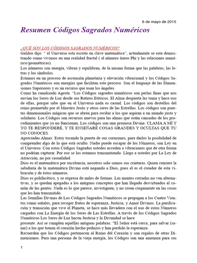 Resumen Códigos Sagrados Numéricos Por Anonimo | PDF | Amor | Medicina ...