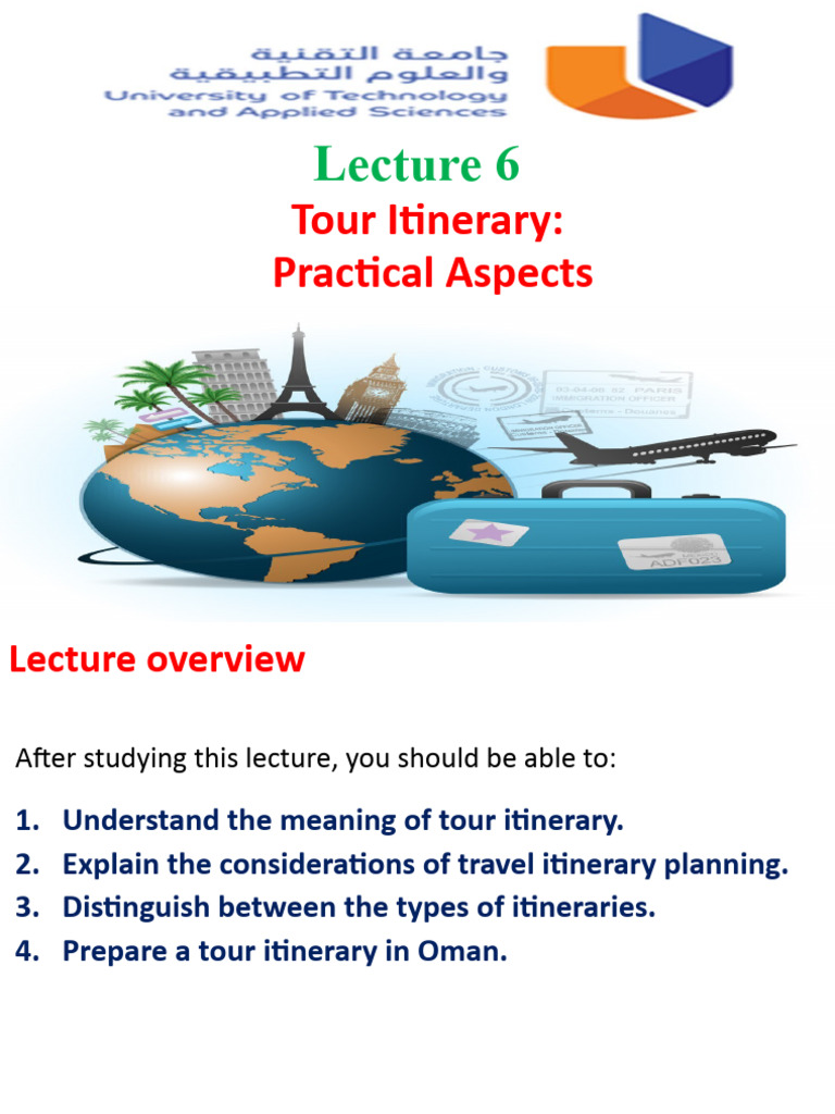 Lecture 6. Tour Itinerary | PDF | Tourism | Service Industries