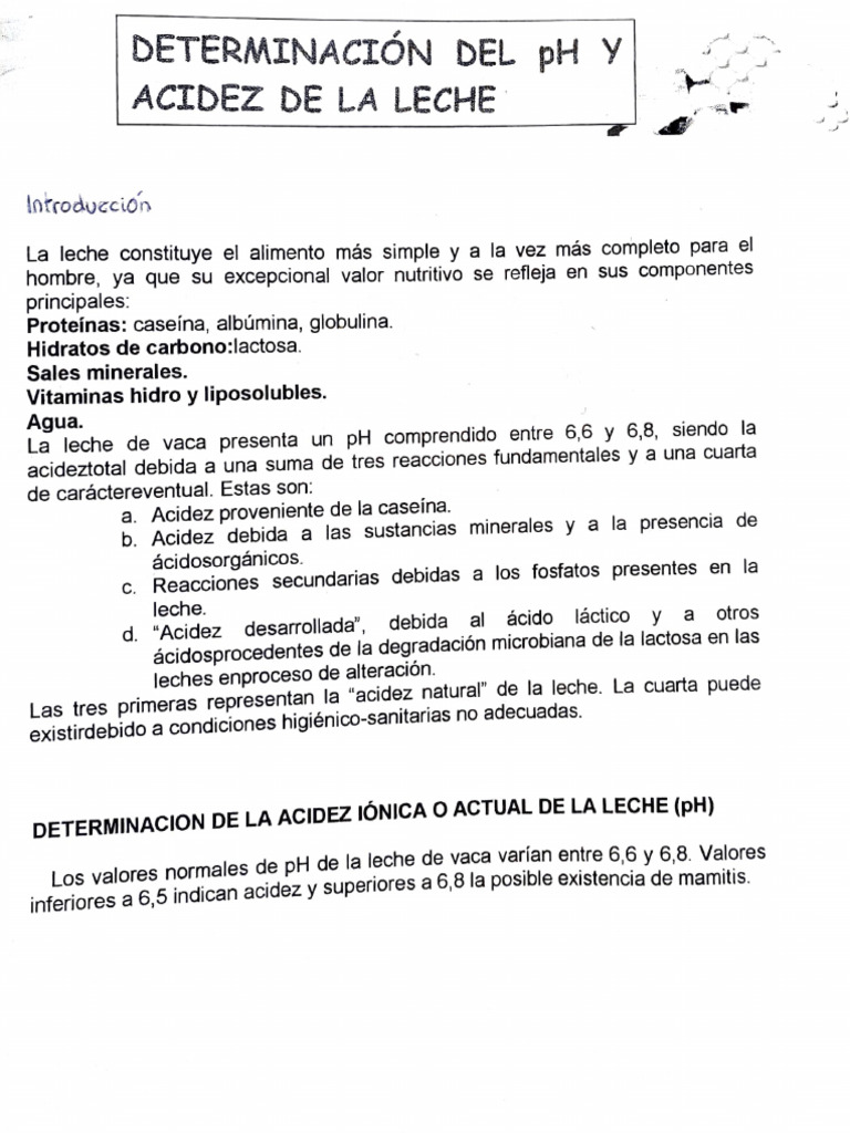 Determinación del pH y Acidez de la Leche | Descargar gratis PDF ...