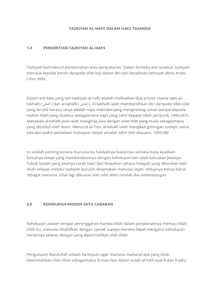 Tazkiyah Al Nafs Dalam Ilmu Tasawuf | PDF