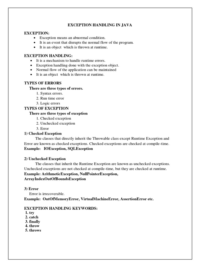 Exception Handling In Java Pdf Class Computer Programming Object Oriented Programming 5154