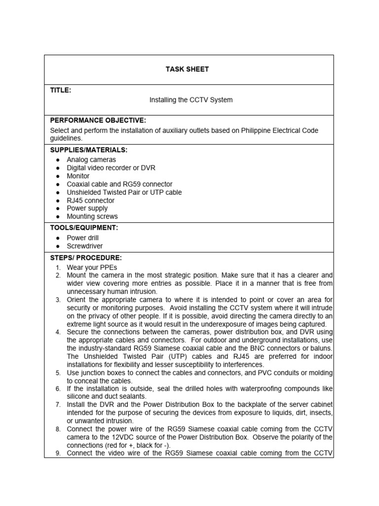 Task Sheet - Installing The CCTV System | PDF | Digital Video Recorder ...