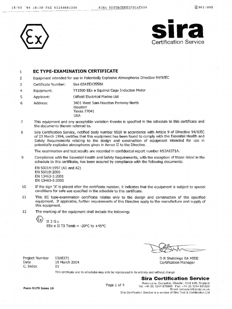 1500HP ATEX Cert | PDF