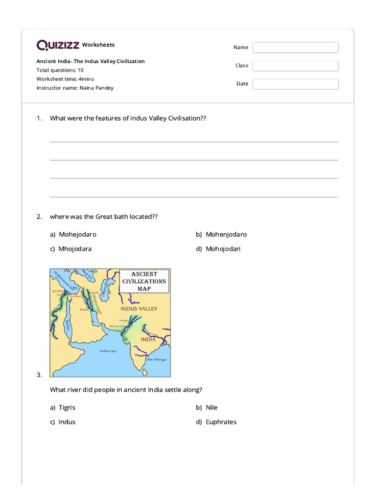 Quizizz - Ancient India - The Indus Valley Civilization | PDF | Travel