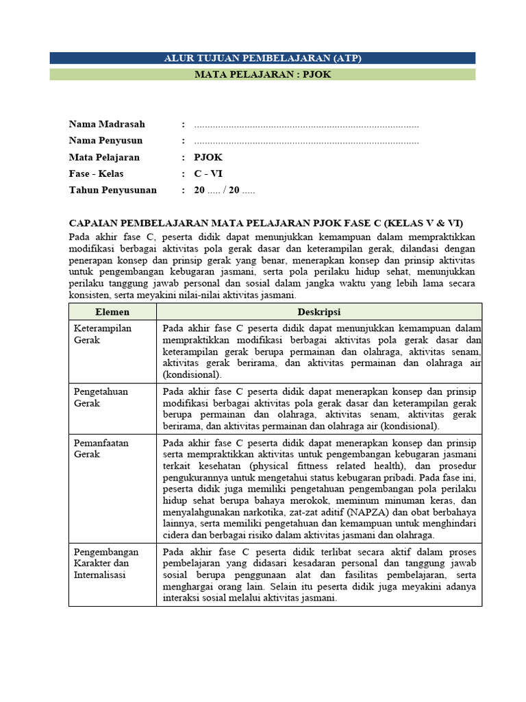 Atp Pjok Kelas 6 | PDF