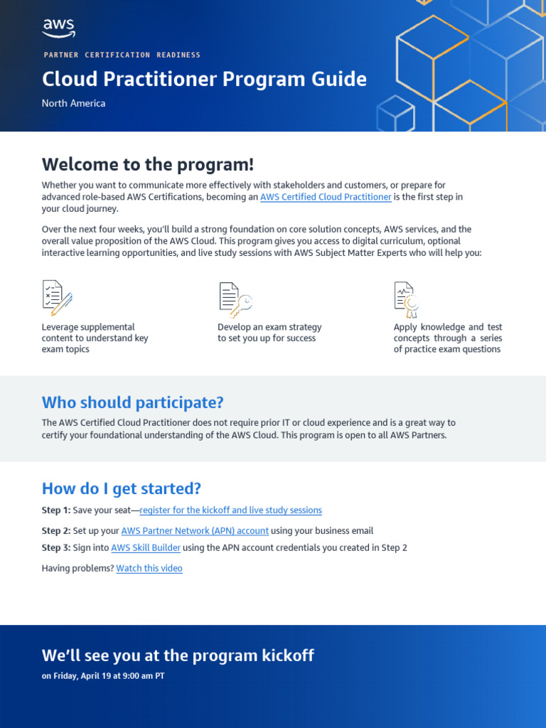 Program Guide - APCR Cloud Practitioner NAMER | PDF | Amazon Web Services | Cloud Computing