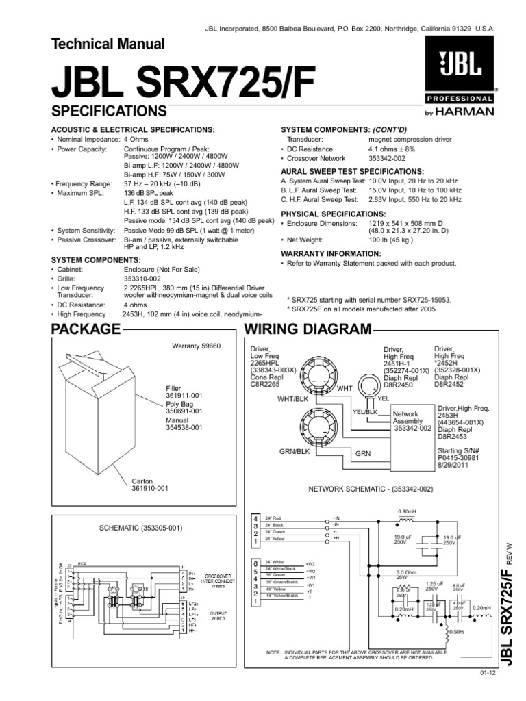 JBL SRX725/F Technical Specifications | PDF | Screw | Audio Electronics